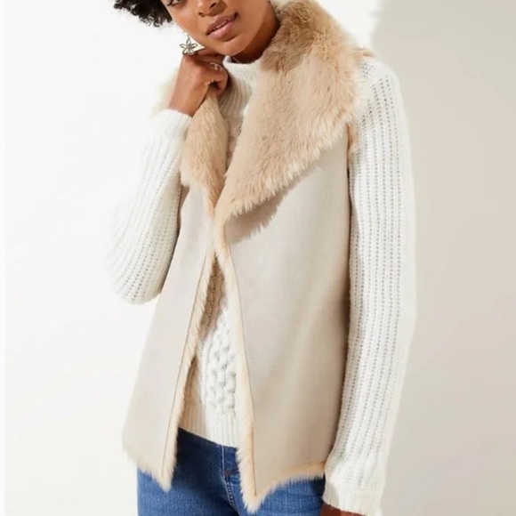 LOFT | Jackets & Coats | Loft Tan Suede Faux Shearling Vest | Poshmark